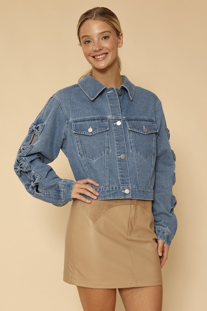 Cropped Bow Denim Jacket – GFL BOUTIQUE